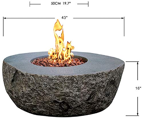 Elementi Boulder Outdoor Fire Pit Table 43 Inches Round Firepit Concrete Patio Heater Electronic Ignition Backyard Fireplace Cover Lava Rock Included, Liquid Propane