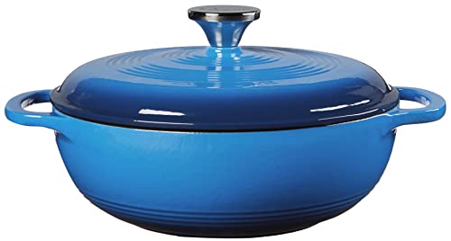 Lodge 3 Quart Enameled Cast Iron Dutch Oven with Lid β Dual Handles β Oven Safe up to 500Β° F or on Stovetop - Use to Marinate, Cook, Bake, Refrigerate and Serve β Caribbean Blue