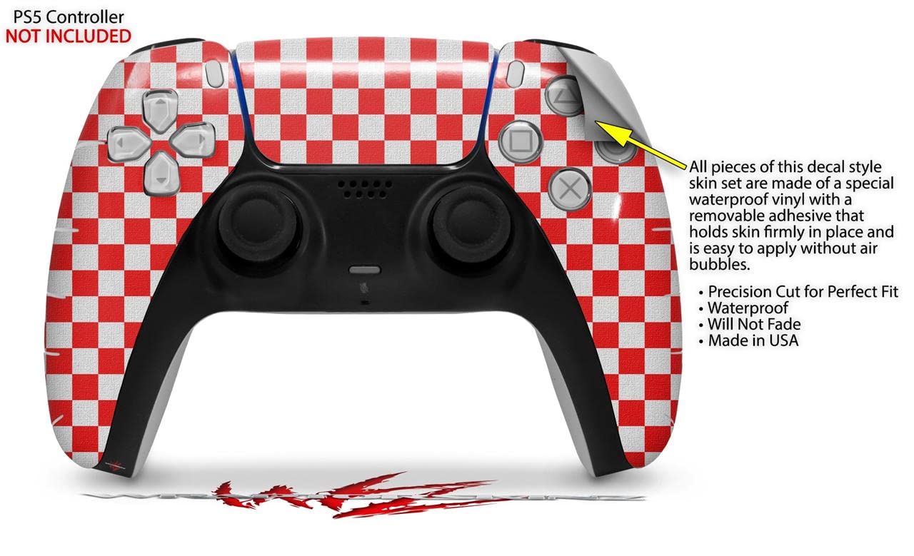 WraptorSkinz Skin Wrap compatible with Sony PS5 DualSense Controller Checkered Canvas Red and White (CONTROLLER NOT INCLUDED)