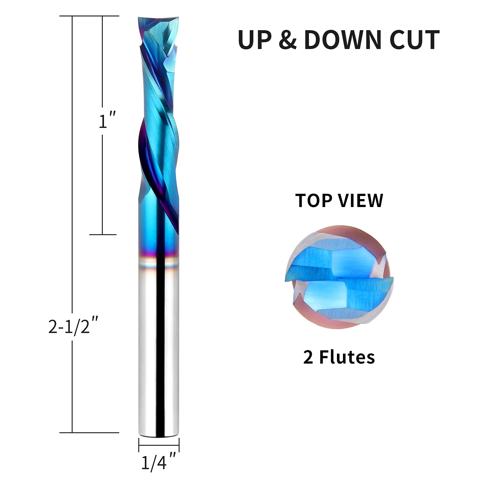 EANOSIC Spiral Router Bits Up Down Compression Bit 1/4 inch Cutting Diameter with Nano Blue Coated, 1/4 inch Shank Solid Carbide CNC End Mill for Wood Carving Engraver Milling Cutters