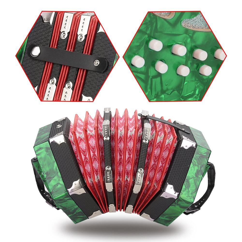 Concertina, Professional 20 Buttons Accordion Concertina Anglo-Style Musical Instrument Accessory with Carrying Bag(Green)