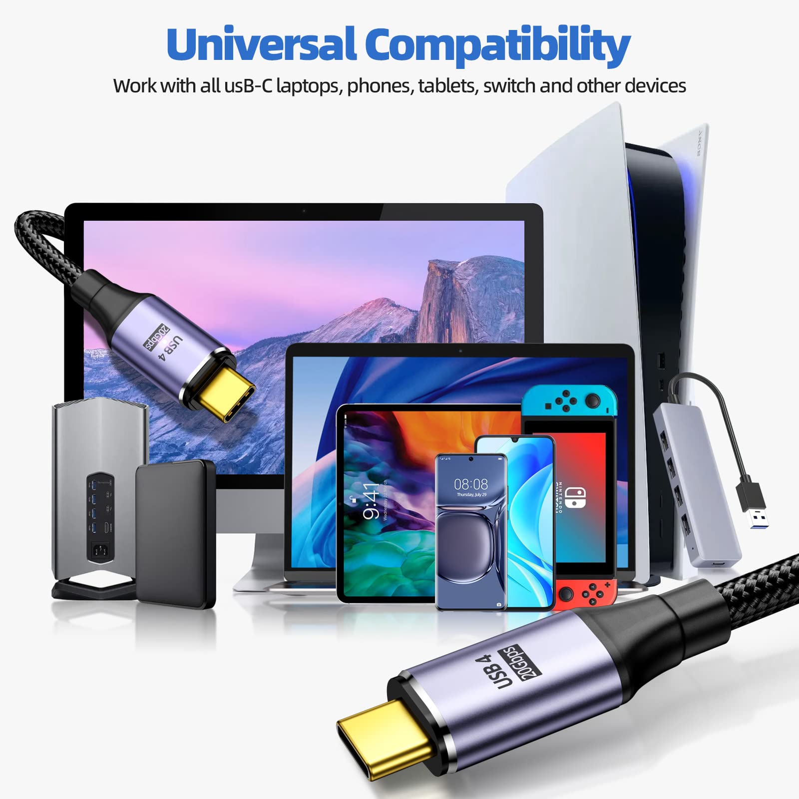 DuHeSin 100W Magnetic USB C to USB C Charging Cable, 24Pin PD Fast Charge USB 4 20Gbps Data Transfer 8K@60Hz Video for MacBook Pro/Air and More Type C Phones (6.5ft)
