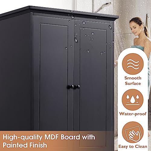 HAUSHECK Free Standing Bathroom Storage Cabinets with 4, Shelves & Doors, Utility, 68.1nch Height, Black w/Drawers