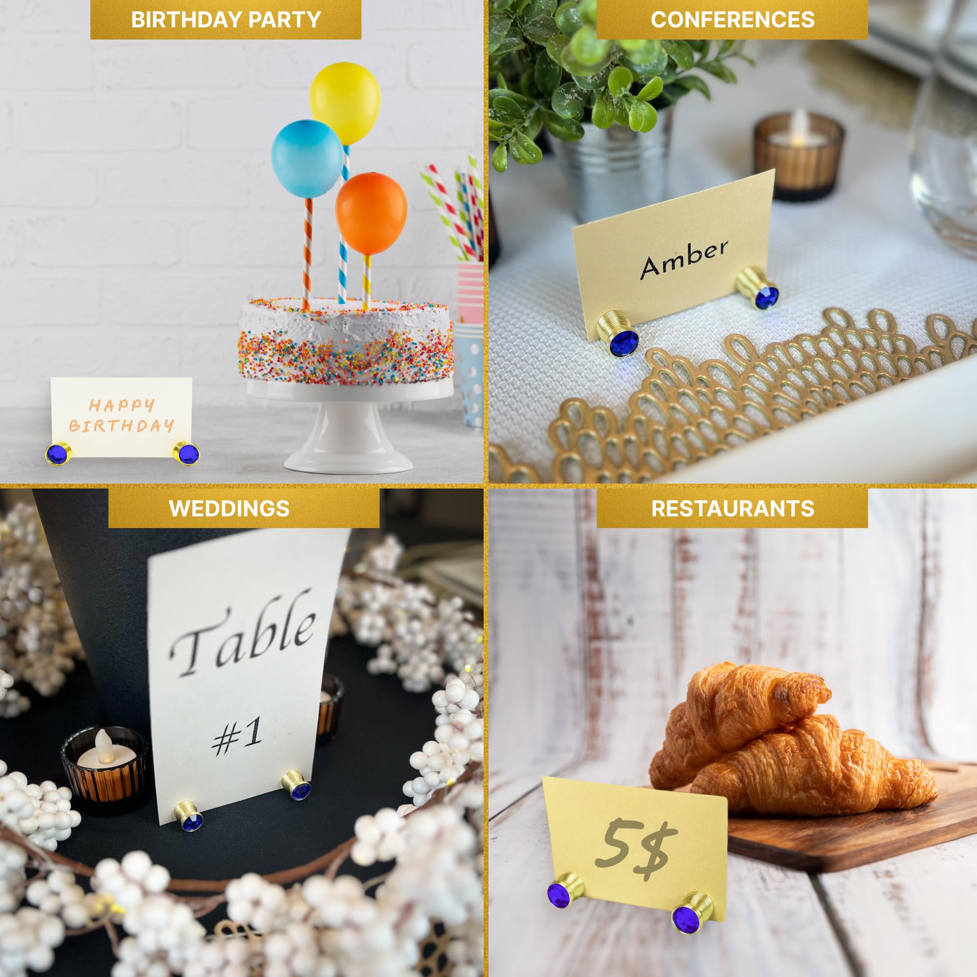 Ideikis 40Pcs.Multipurpose /Place Card Holders/ Table Name Card Holder/ Small Size Table Card Holder/ Menu Clips/ Gold Table Card Holder/ Mini place card holders/ Wedding/Anniversary/ Birthday /Party