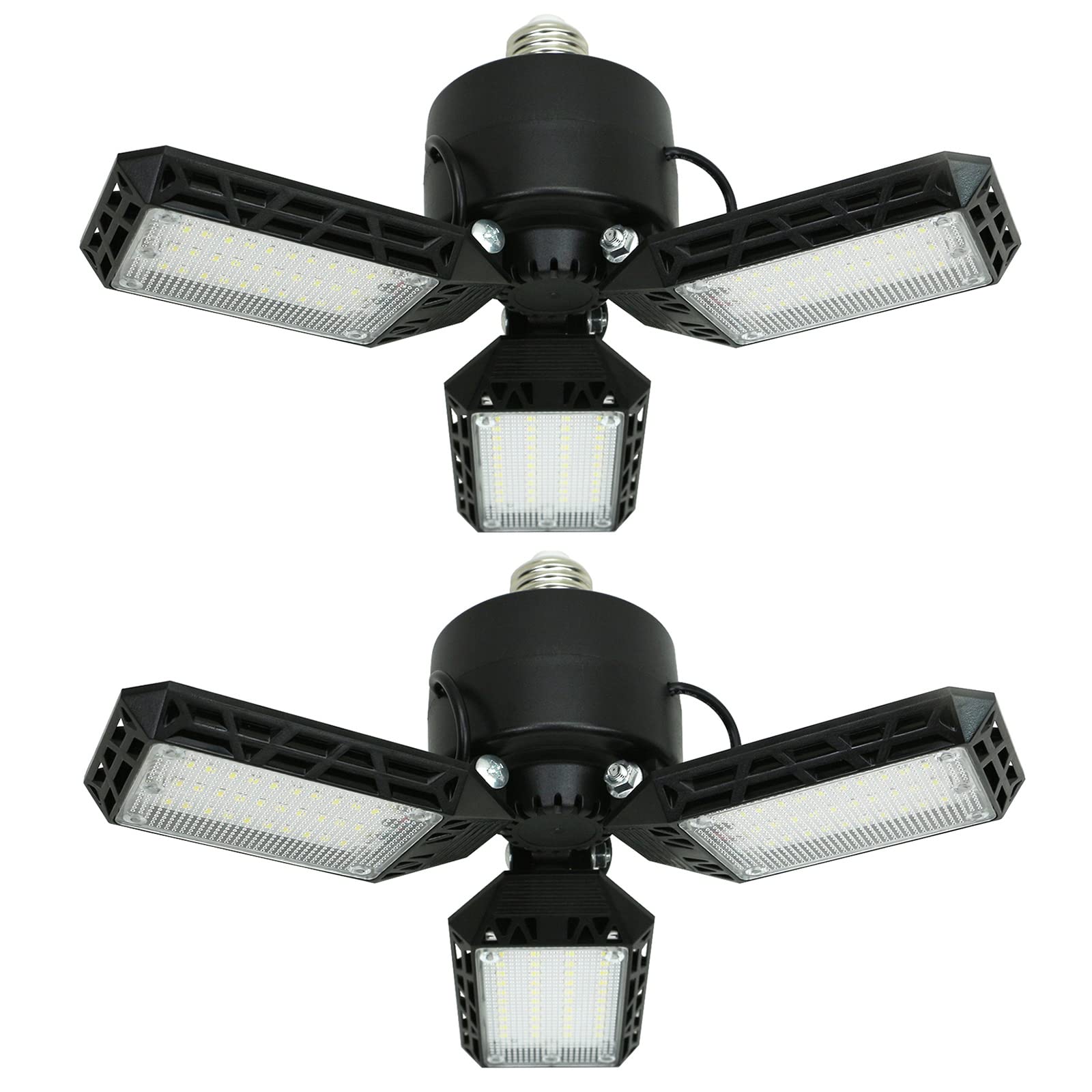 QiyuanLS LED Garage Lights 2Pack, 60W 6000LM Garage Light, LED Garage Ceiling Lights with 5 Adjustable Panels, 6500K Garage Lights Ceiling LED Shop Light Bulb for Garage Basement Office Workshop