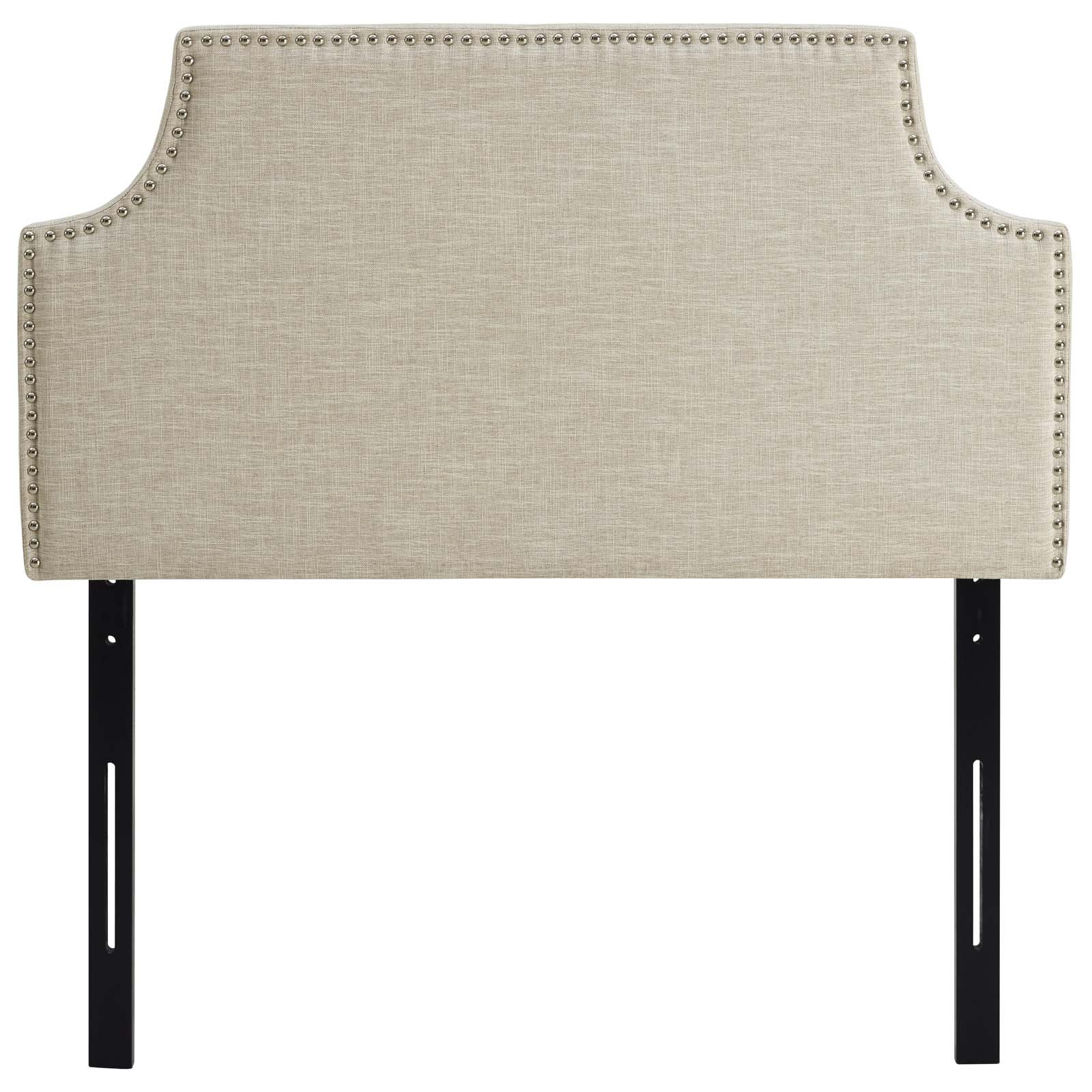 Modway MOD-5390 Laura Linen Fabric Upholstered Twin Size Headboard with Nailhead Trim in Beige