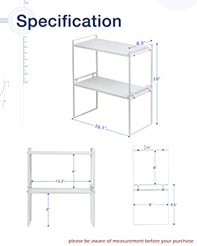 Nxconsu 2Pack Stackable Cabinet Shelf Organizer Storage Rack Shelf Riser for Kitchen Pantry Cupboard Bathroom Under Sink Counter Countertop Desk Space Saver Freestanding Heavy Duty Nonslip White Tall