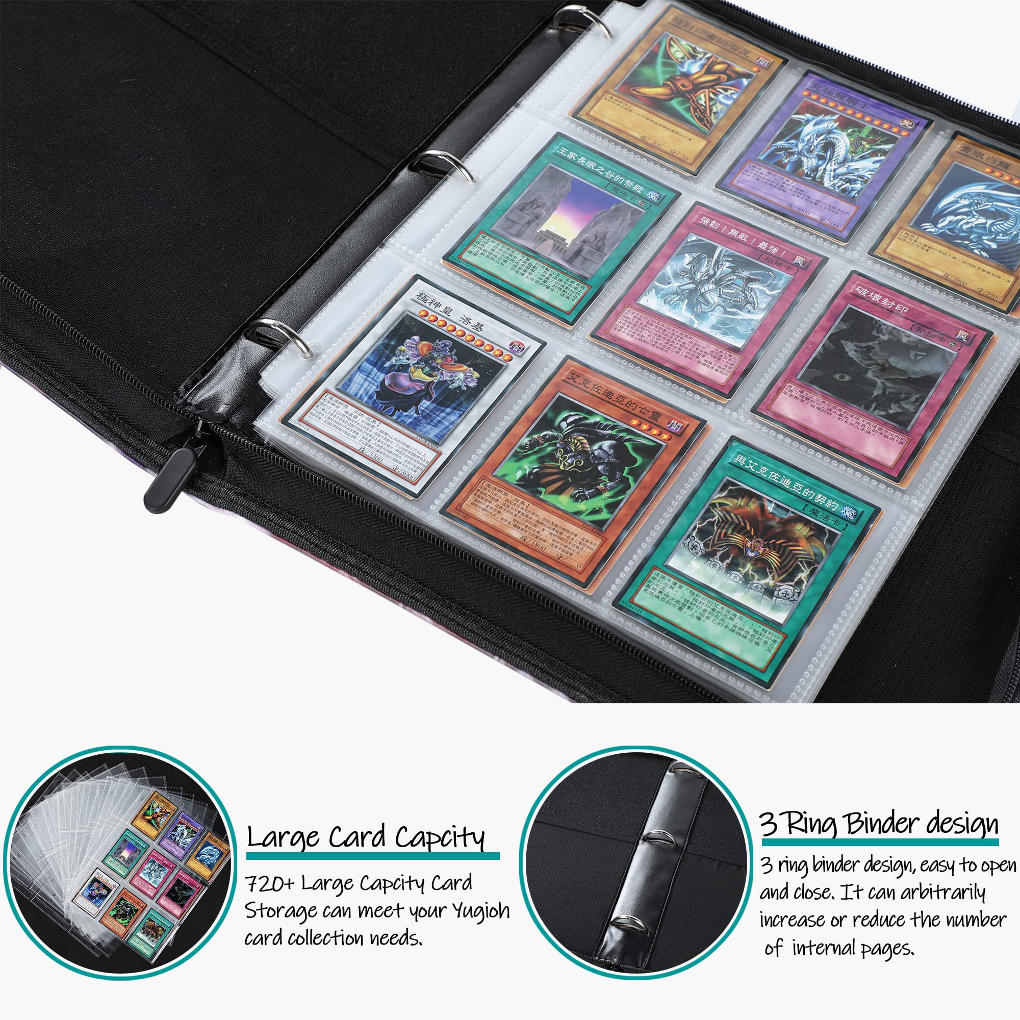 Card Binder for Yugioh Cards - 720 Pockets Trading Card Binder with 40 Removable Sleeves, 9 Pocket Card Holder Album Compatible with Yu-Gi-Oh Cards (DM)