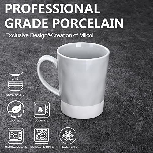 Miicol Porcelain Coffee Mugs Set of 6-15 Oz Large Ceramic Flat Bottom Cups for Latte, Tea, Cocoa - Modern Rustic Handmade Look, Neutral Grey