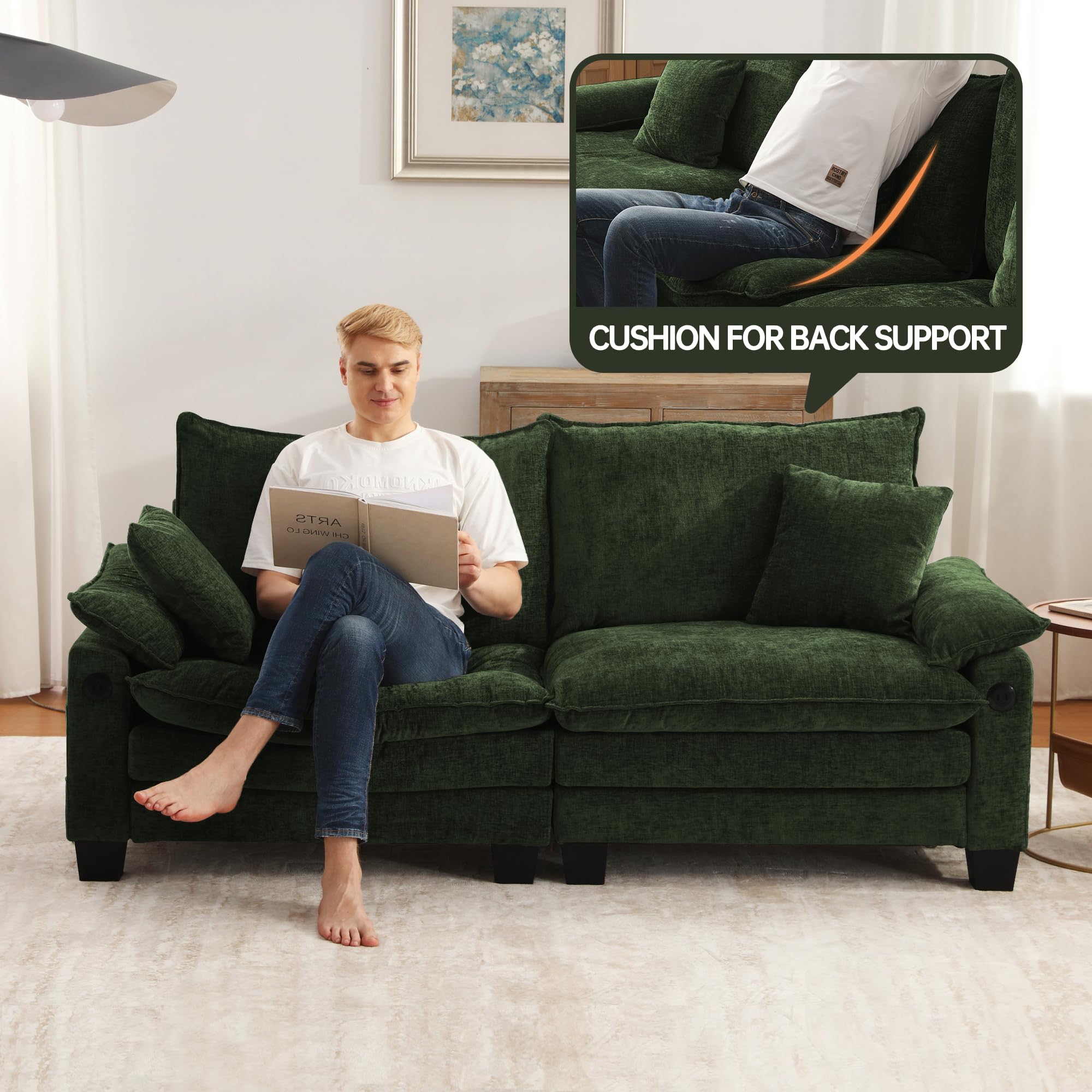 DURASPACE Modular Sectional Sofa 144'' Cloud Couch U Shaped 4-Seater Sectional Couches with 2 Movable Ottoman, USB, Comfy Sectionals Sofa for Living Room (Chenille Green)