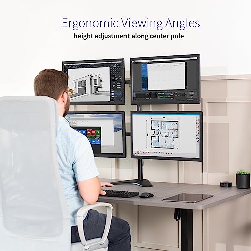 VIVO Quad 13 to 30 inch Monitor Free-Standing Mount, Fully Adjustable Desk Stand, Holds 4 Flat or Curved Display Screens, STAND-V004F