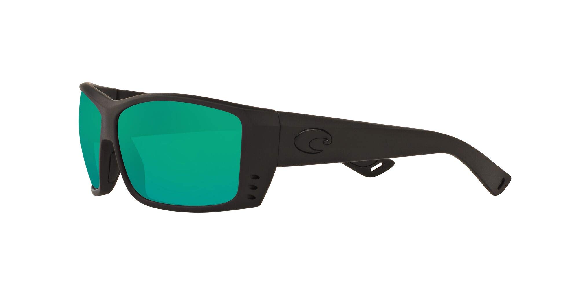 Costa Del Mar Mens Cat Cay Rectangular Sunglasses, Matte Black/Electric Green/Grey Silver Mirrored Polarized-580G, 61 mm