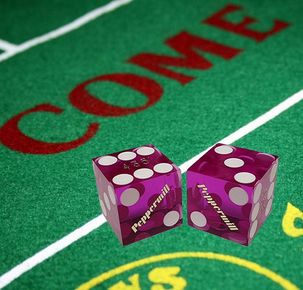 Cyber-Deals Wide Selection 19mm Craps Dice Pairs Authentic Nevada Casino TablePlayed Dice Peppermill Reno Purple Polished, Matching Serials