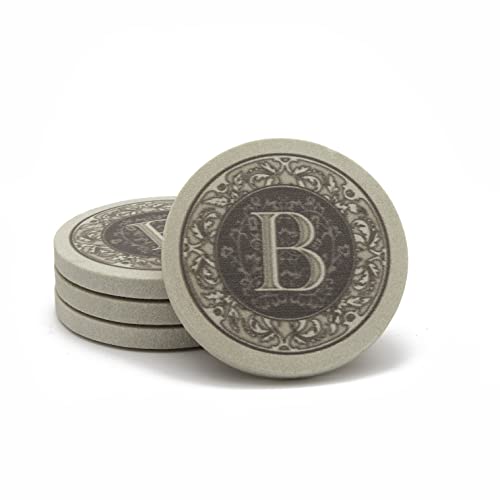 Thirstystone Monogram Letter B Absorbent Sandstone Coaster 4-Pack Made in The USA Decorative, Absorbent, Easily Wipes Clean