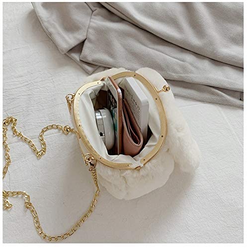 Cute Rabbit Ear Plush Bags for Women, Bunny Ear Chain Crossbody Bags (Beige)