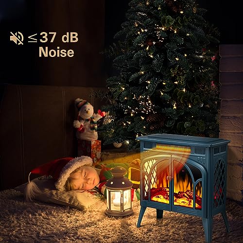 Havato Electric Fireplace Heater with Remote Control, Overheating-Protection, Realistic Flame, 5100 BTU Output, 25" Freestanding Electric Fireplace Stove for Indoor Use, Dark Green