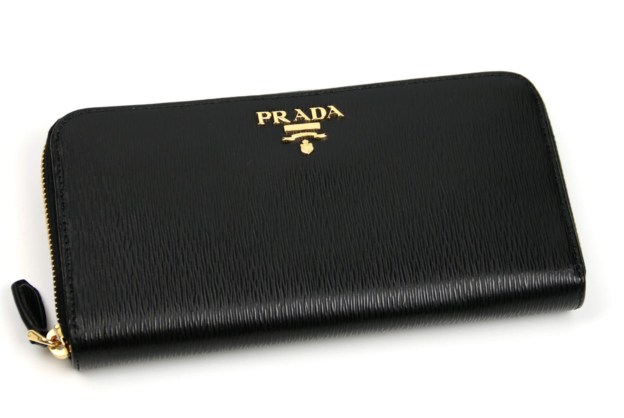 Prada Women's Black Leather Long Wallet 1ml506 Vitello Move Nero Zip Around