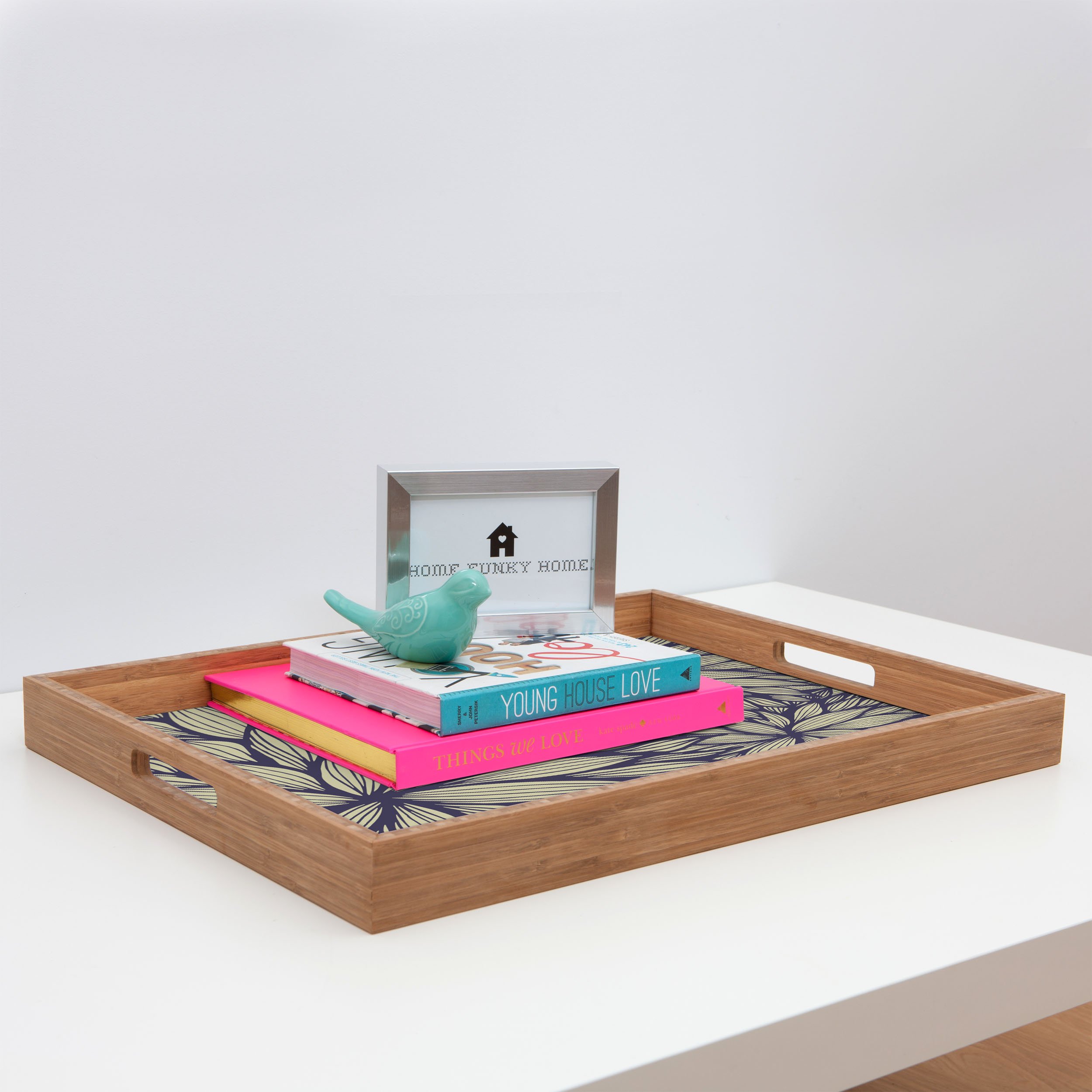 Deny Designs Gabi Blue Dahlia Indoor/Outdoor Rectangular Tray, 14 x 18
