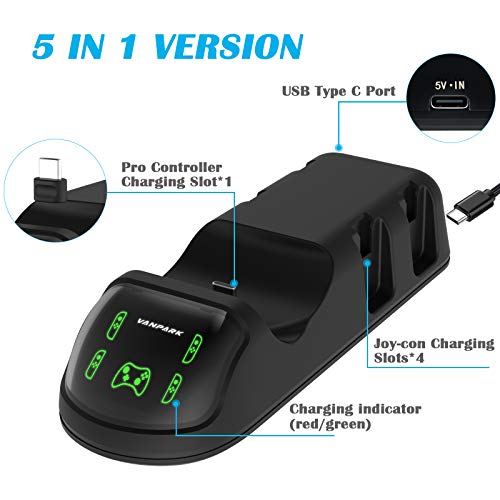 Controller Charger Station for Nin-tendo Switch/PS5, Upgraded 5-in-1 Remote Charging Dock Stand Station Compatible with Switch Joy-Con & Pro & PS5 Controller with LED Charging Indicator Light