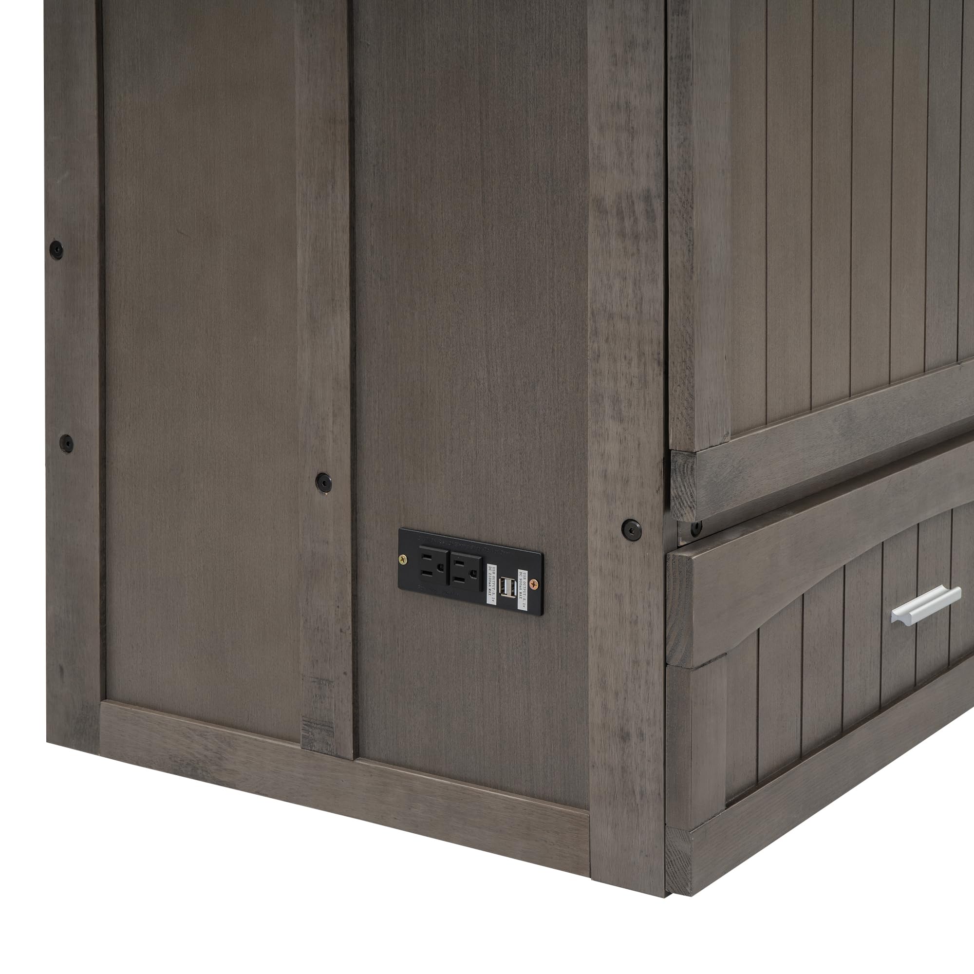 CKLMMC Rustic Queen Size Murphy Bed with Drawer and Built-in Charging Station, Solid Wood Cube Cabinet Bed for Guest Room Home Office