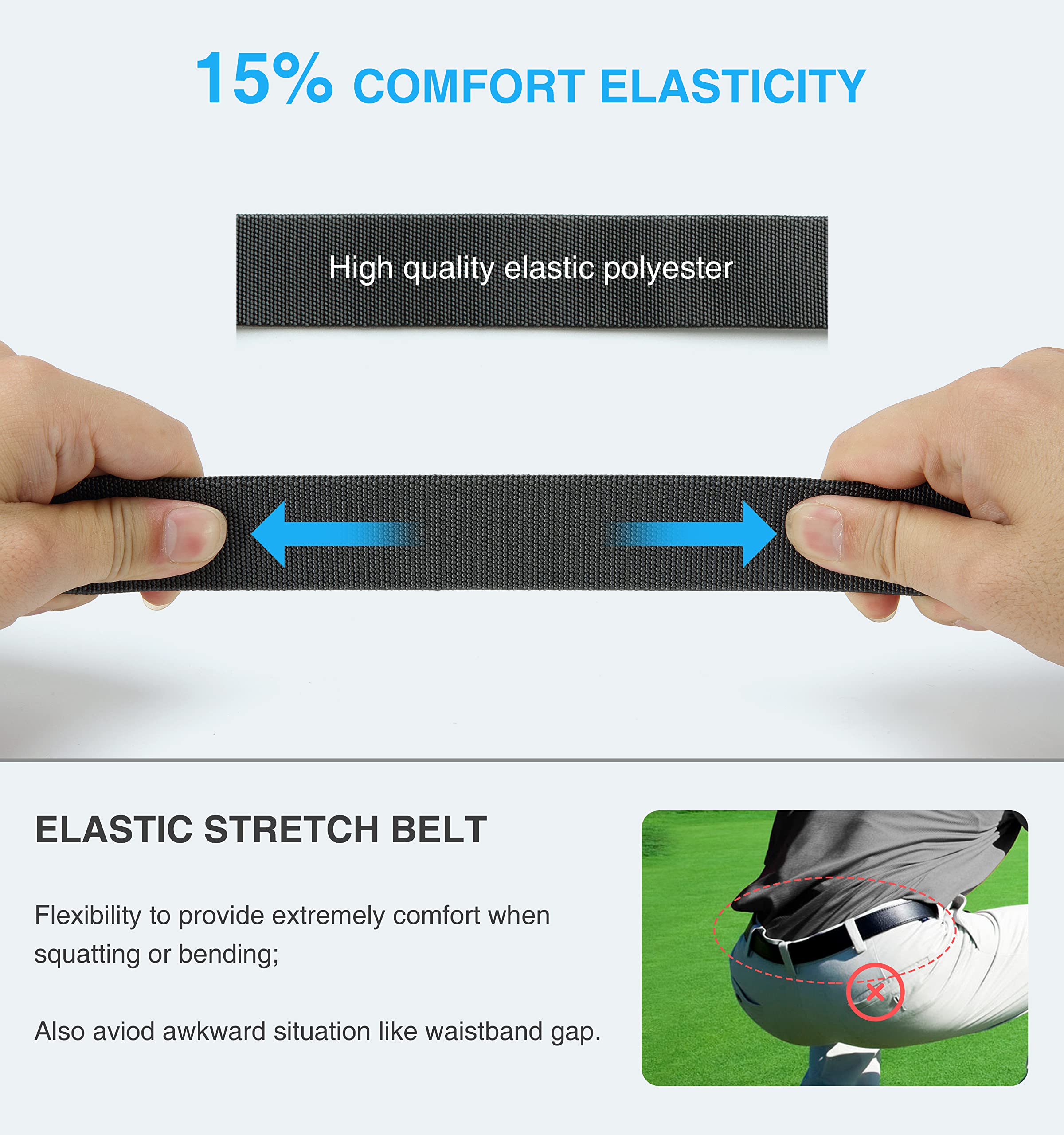 CHAOREN Stretch Elastic Belts for Men, 1.5" Nylon Military Web Belt with Plastic Buckle, TSA Approved Belts Metal Free