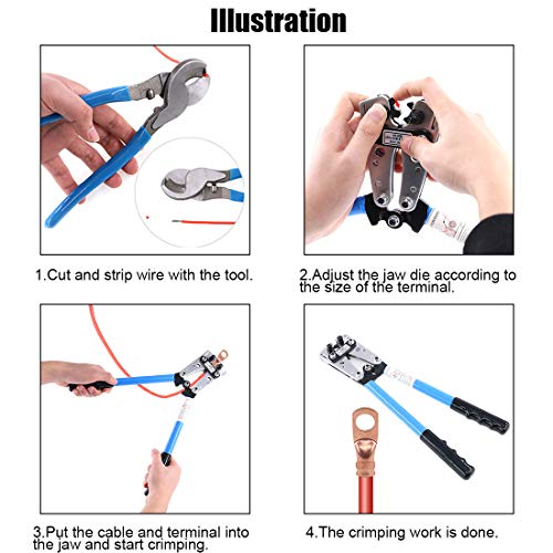 Glarks 2Pcs Wire Crimper Terminal Crimping Tool Cable Lug Crimper Cu/Al Terminal Ratchet Electrician Plier with Cable Cutter for 10, 8, 6, 4, 2, 1/0 AWG Wire Cable Cutting and Crimping