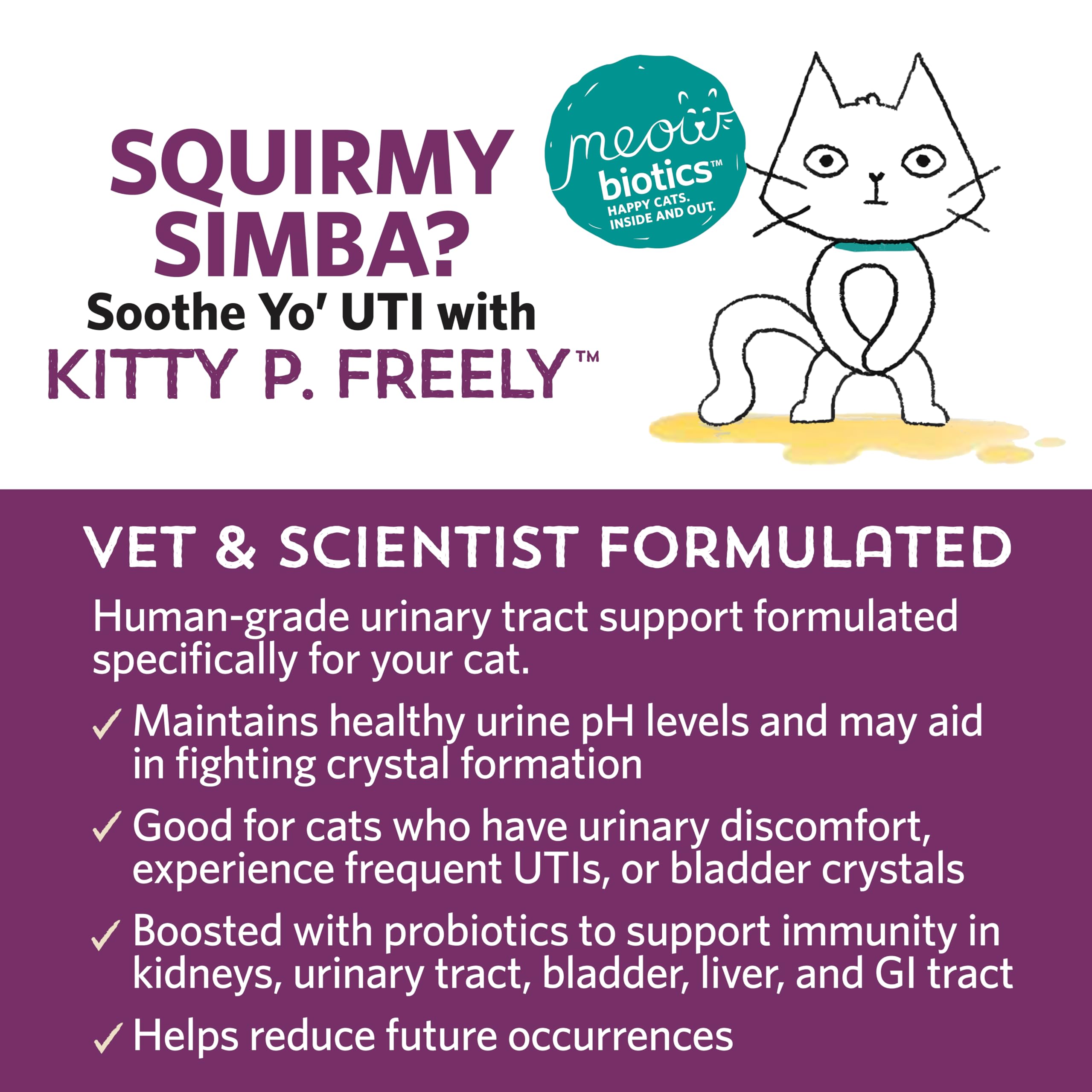 Meowbiotics Kitty P. Freely Cat Urinary Supplement, Cranberry for Cats, Cat UTI & Cat Kidney Support Powder Probiotics for Cats, Made in USA (30 Days)