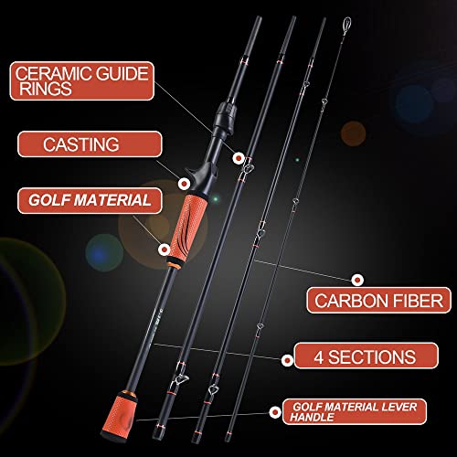 DLOETT Portable 4 Section Fishing Rod1.8m-2.4m Light Carbon Fiber Rubber Handle Spinning Casting Carp Rod (Color : D, Size : 2.4 m)