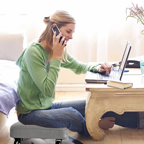 CRENEWY Low Rolling Stool with Wheels,360 Degree Rotating,PU Low Height Rolling Seat Wheel Stool Chair,Square Seat Stool for Home Office Fitness Garage Shop(Grey)