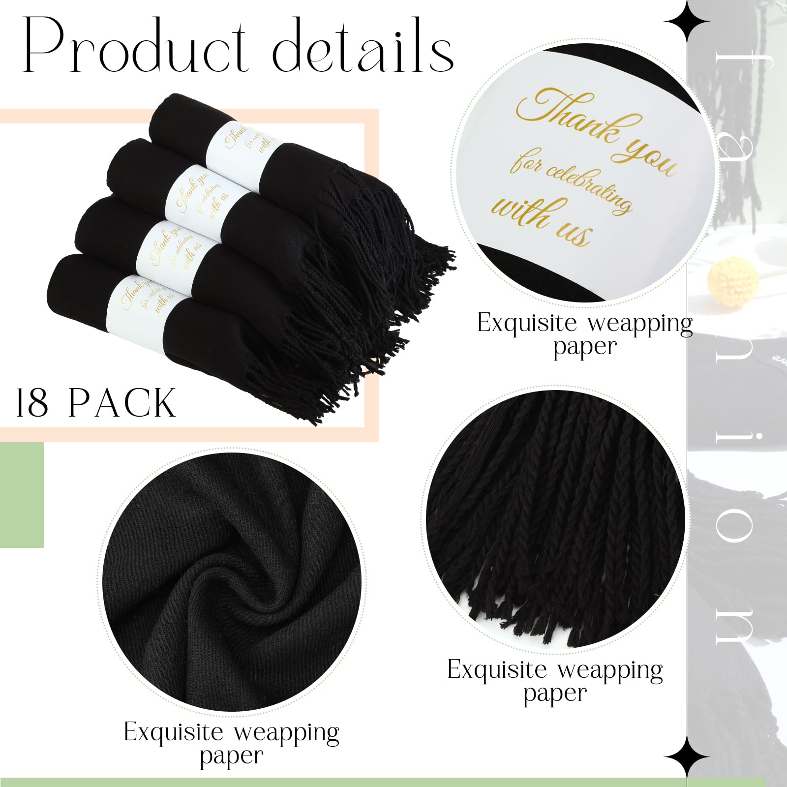 Cutecrop 18 Pack Scarf Pashmina Shawls and Wraps for Wedding Bridesmaid Party Favors Gifts Guests Bulk with Thank You Box(White)
