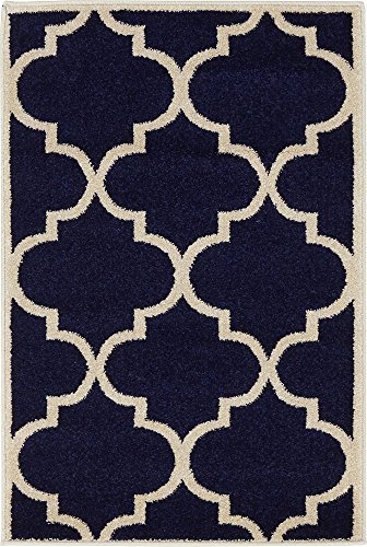 Unique Loom Trellis Collection Modern Morroccan Inspired with Lattice Design Area Rug, 2' 2" x 3' 1" Rectangle, Navy Blue/Beige