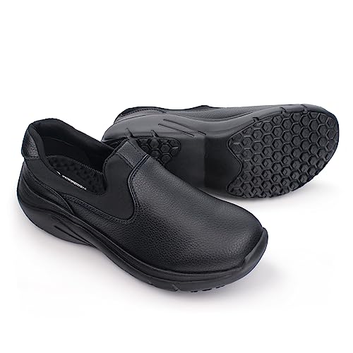 Hawkwell Women's Slip on Lightweight Lycra Nursing Shoes Comfortable Slip Resistant Work Shoes,Black Synthetic Leather,8 M US