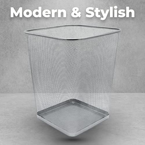 Greenco Mesh Square Wastebasket, 6 Gallon, 2pk (Silver) - Lightweight & Sturdy Office Trash Cans for Near Desk - Garbage Can for Bedroom, Kitchen, Dorm - Garbage Bin - Trash Can Office & Home Supplies