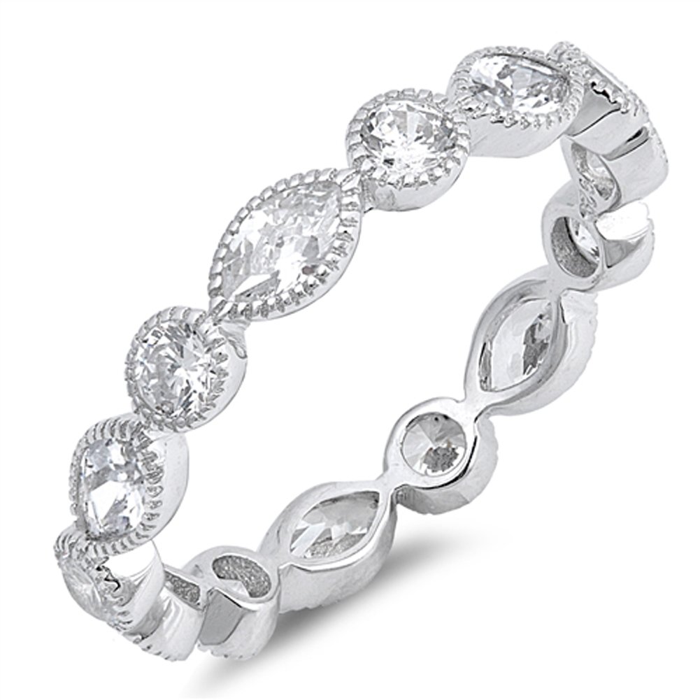 Clear CZ Eternity Stackable Wedding Ring New 925 Sterling Silver Band Size 11