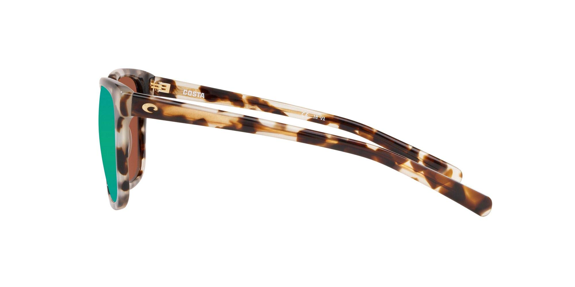 Costa Del Mar Woman Sunglasses Shiny Tiger Cowrie Frame, Green Mirror Lenses, 57MM