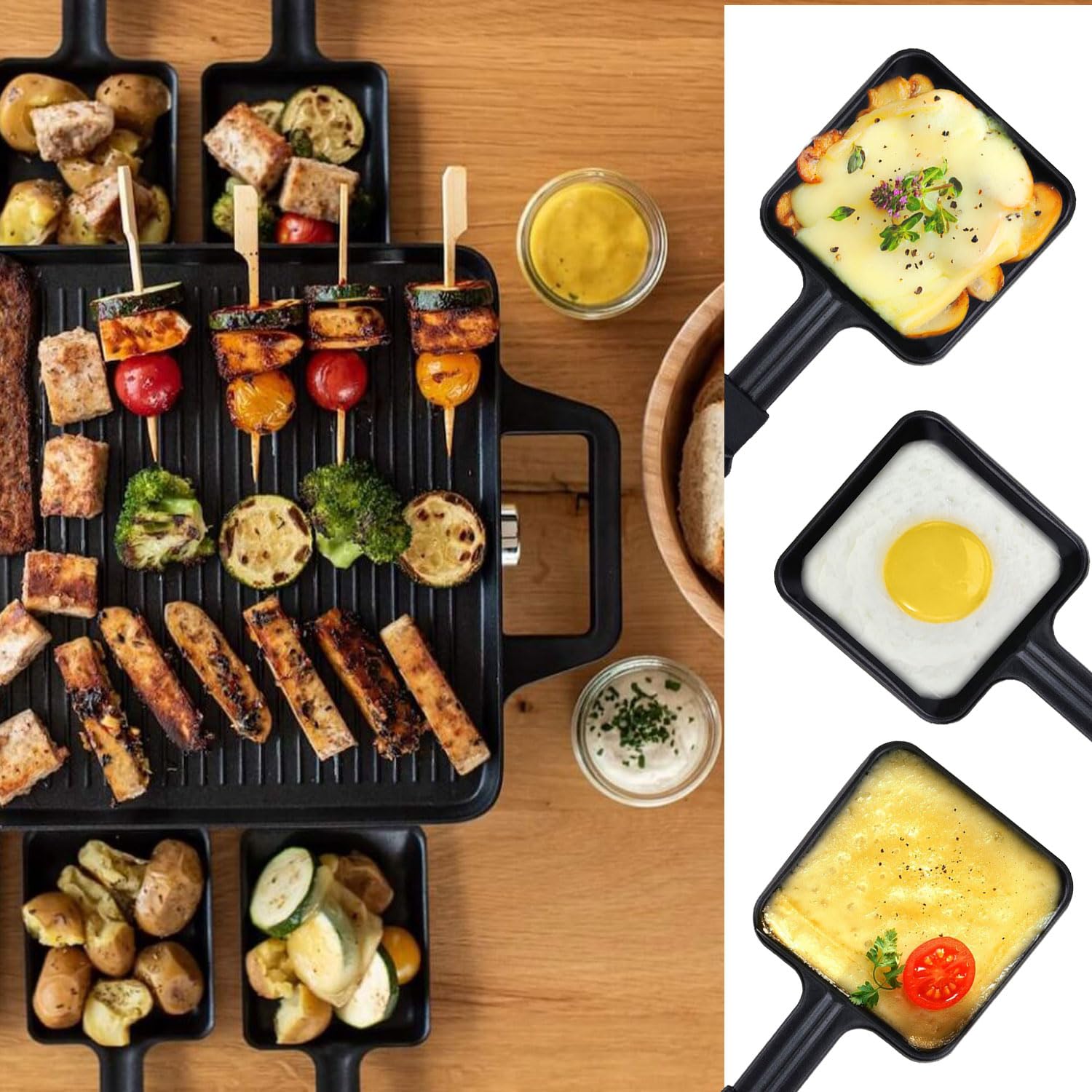 Kosmosta Non-Stick Coated Mini Grill Cheese Pan Melting Accessories for Raclettes Replacement trays Raclette Dishes Mini raclette pans, Square Shape(8PCS)