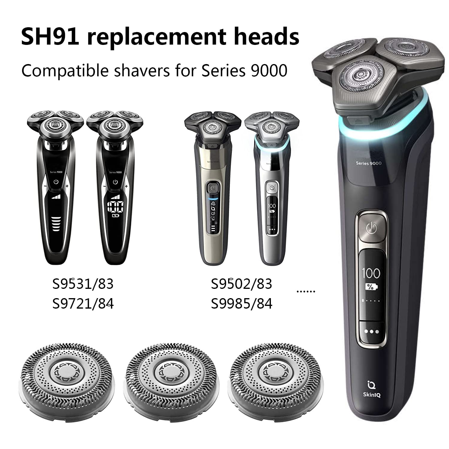 Durimi SH91/52 Replacement Heads for Shavers Series 9000, New Upgrade double-layer Precision Blades(6-Pack)
