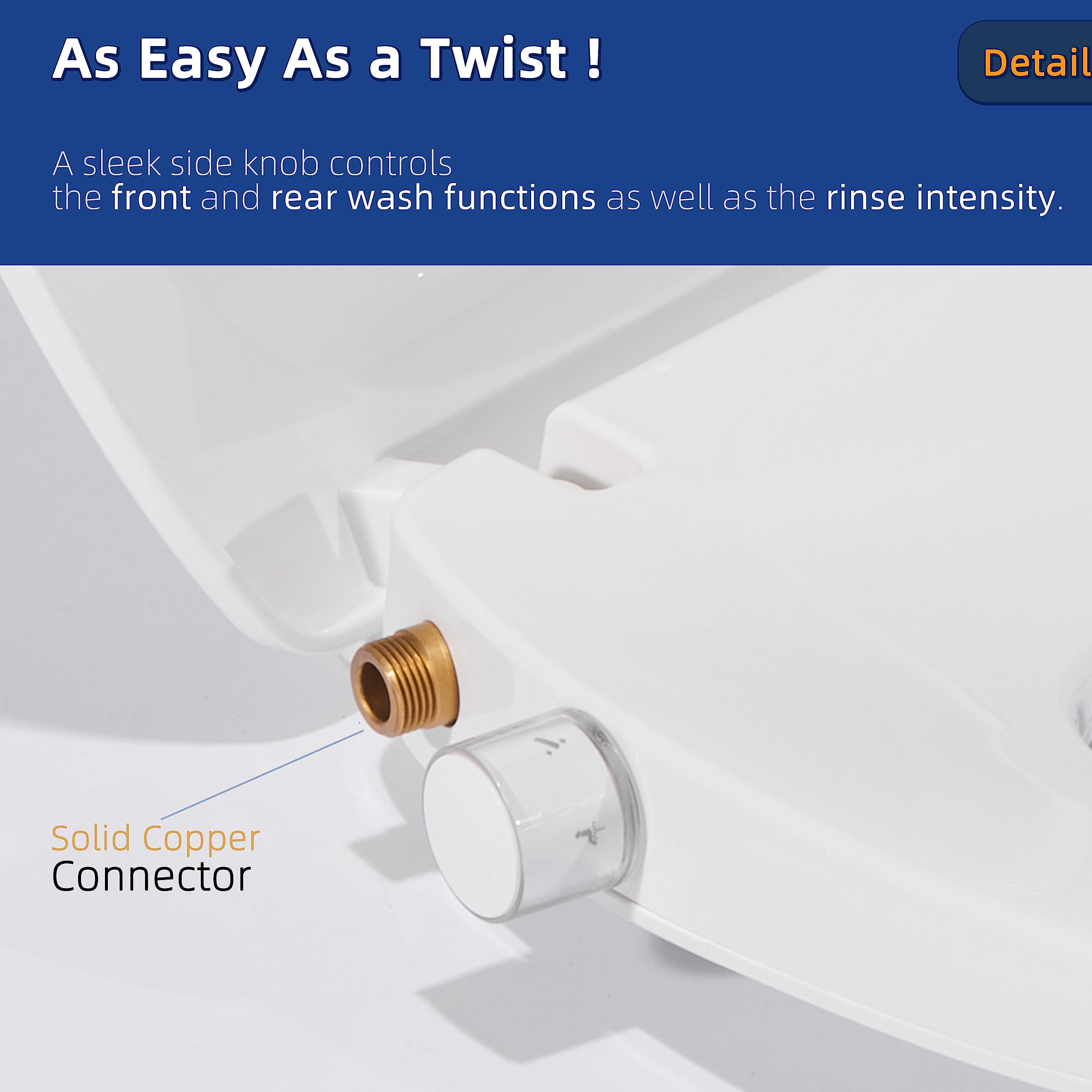 Ridgesun Bidet Toilet Seat Non-Electric Swash Ecoseat, Fits Elongated Toilets, White - Dual Nozzle System, Bidet with Easy Installation NO professional