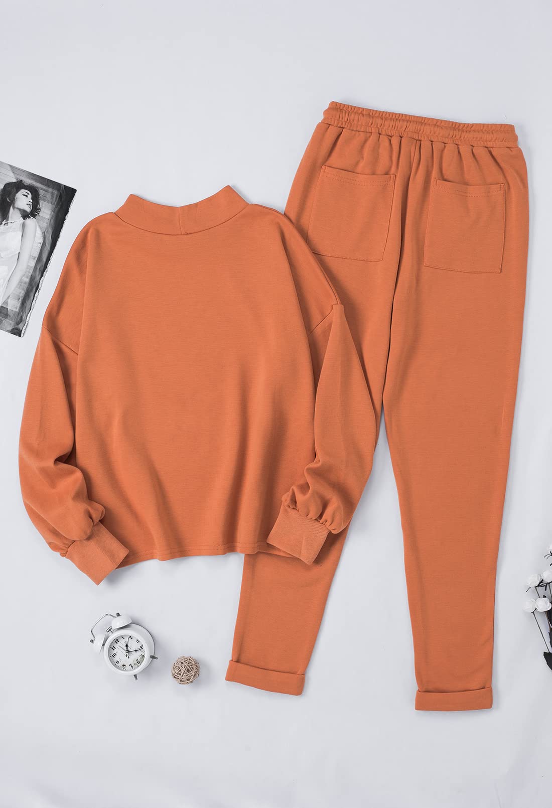 Cutiefox Womens Matching Sets Sweatshirt and Pants Loungewear 2 Piece Outfits Sweatsuit Orange XL