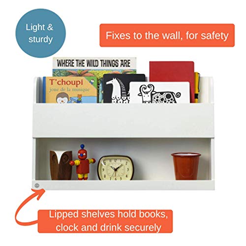 Tidy Books® Bunk Bed Accessories Shelf (Age 6-99) The Original Bunk Bed Buddy™, Bedside Shelf, White Shelves for Kids Room, Loft Bed Shelf, Wood, 13 x 20.9 x 4.7, Eco Friendly, Handmade