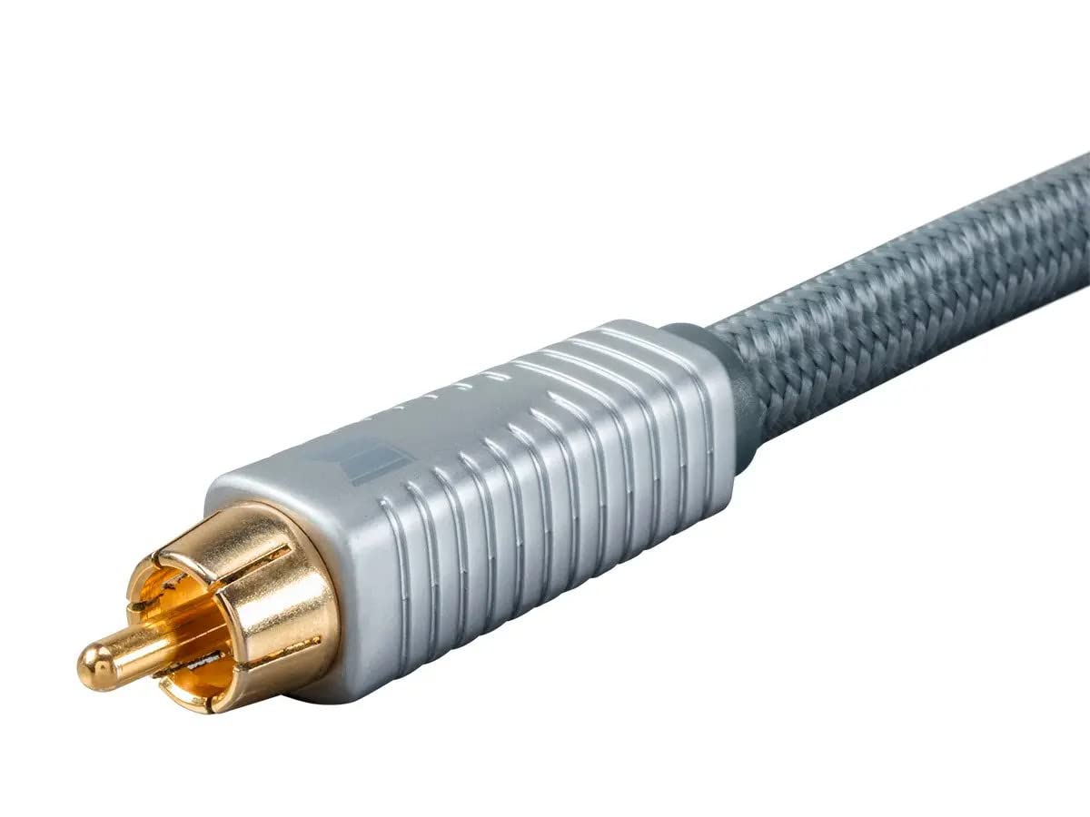 Monolith RCA Cable - 24K Gold Plated Connectors, AL foil, OFC Copper Braided Shield, 6 Feet, Silver