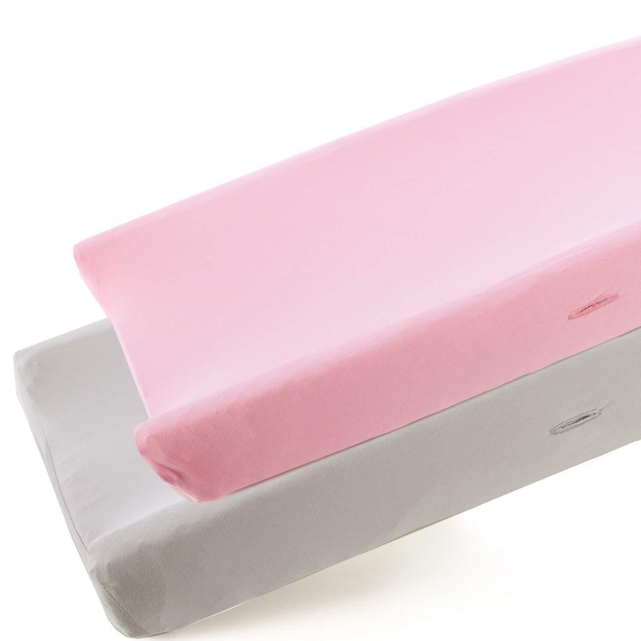 COSMOPLUS Stretch Fitted Pack n Play Playard Sheets 2 Pack for Mini Crib Sheet Set,Pack n Play Mattress Cover, Ultra Stretchy Soft,Pink