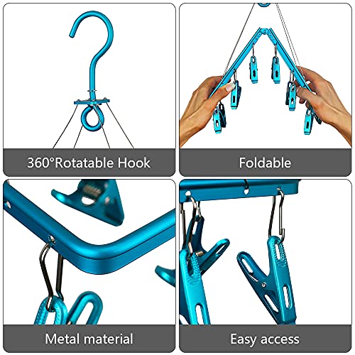 KANGCAI Underwear Hangers for Drying Metal Clothes Drying Rack, Laundry Drying Racks,Drying Racks, Foldable Laundry Clips,Small Drying Clothes, pins, Clips for Apartments (Blue)