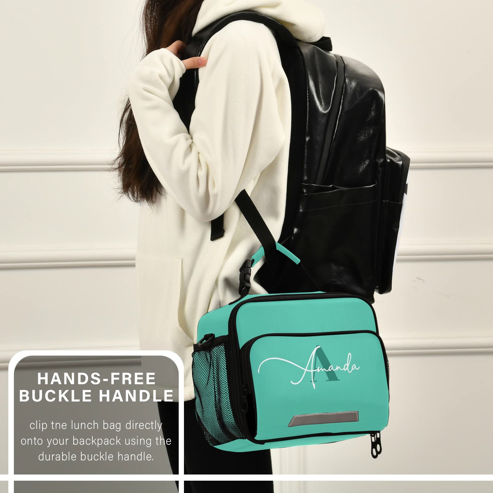 Custom Teal Insulated Lunch Bag with Adjustable Shoulder Strap Lunch Box for Students Women Light Weight Tote Lunch bag for Work Picnic School