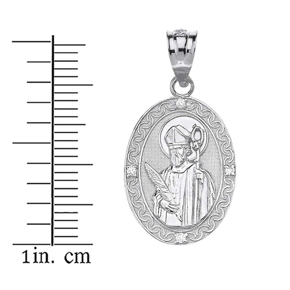 Claddagh Gold 925 Sterling Silver Saint Valentine of Rome CZ Oval Medal Charm Pendant (1")