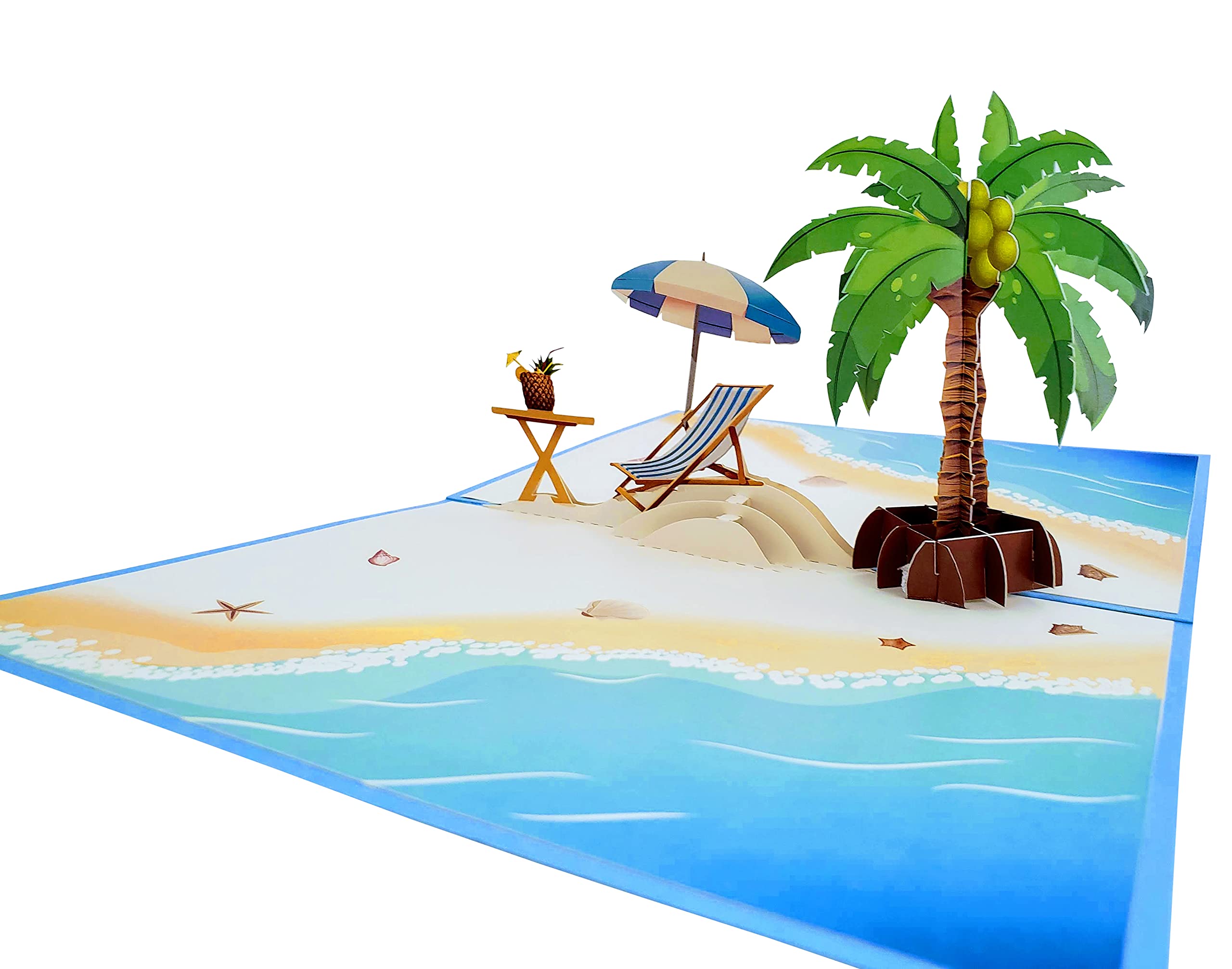 iGifts And Cards Oceanfront 3D Pop Up Greeting Card - Tree, Palms, Ocean, Beach, Vacation, Calm, Bon Voyage, Fun, Just Because, Retirement, Mother’s Day, Father's Day, Happy Birthday