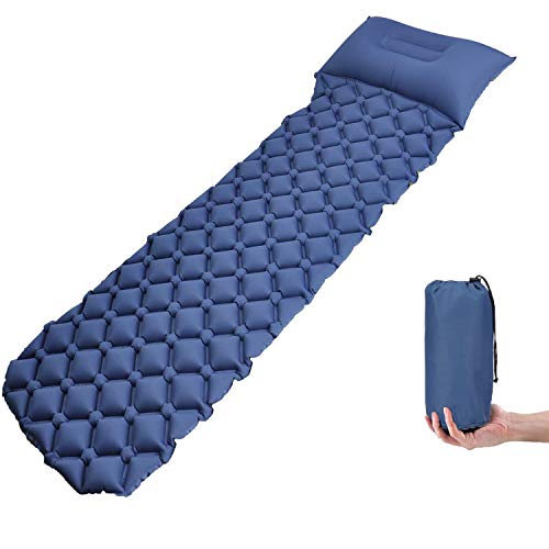 Camping Sleeping Pad - Mat Hiking Air Mattress Lightweight, Inflatable & Compact, Camp Sleep Pad with Pillow for Backpacking Traveling (Blue)