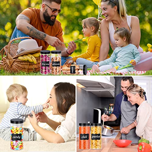 OUSHINAN Plastic Jars with Screw On Lids, Pen and Labels Refillable Empty Round Slime Cosmetics Containers for Storing Dry Food, Makeup, Slime, Honey Jam, Cream, Butter, Lotion⦠(18PCS 16OZ Black)
