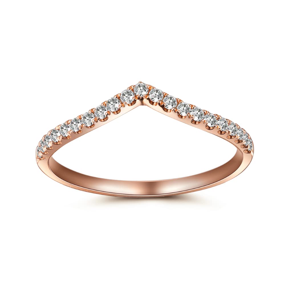 Dainty Sparkling Wishbone 'V' Ring for Women with Cubic Zirconia, Elegant and Simple Ring Best Gift for Lover size6-9-Rose Gold 6