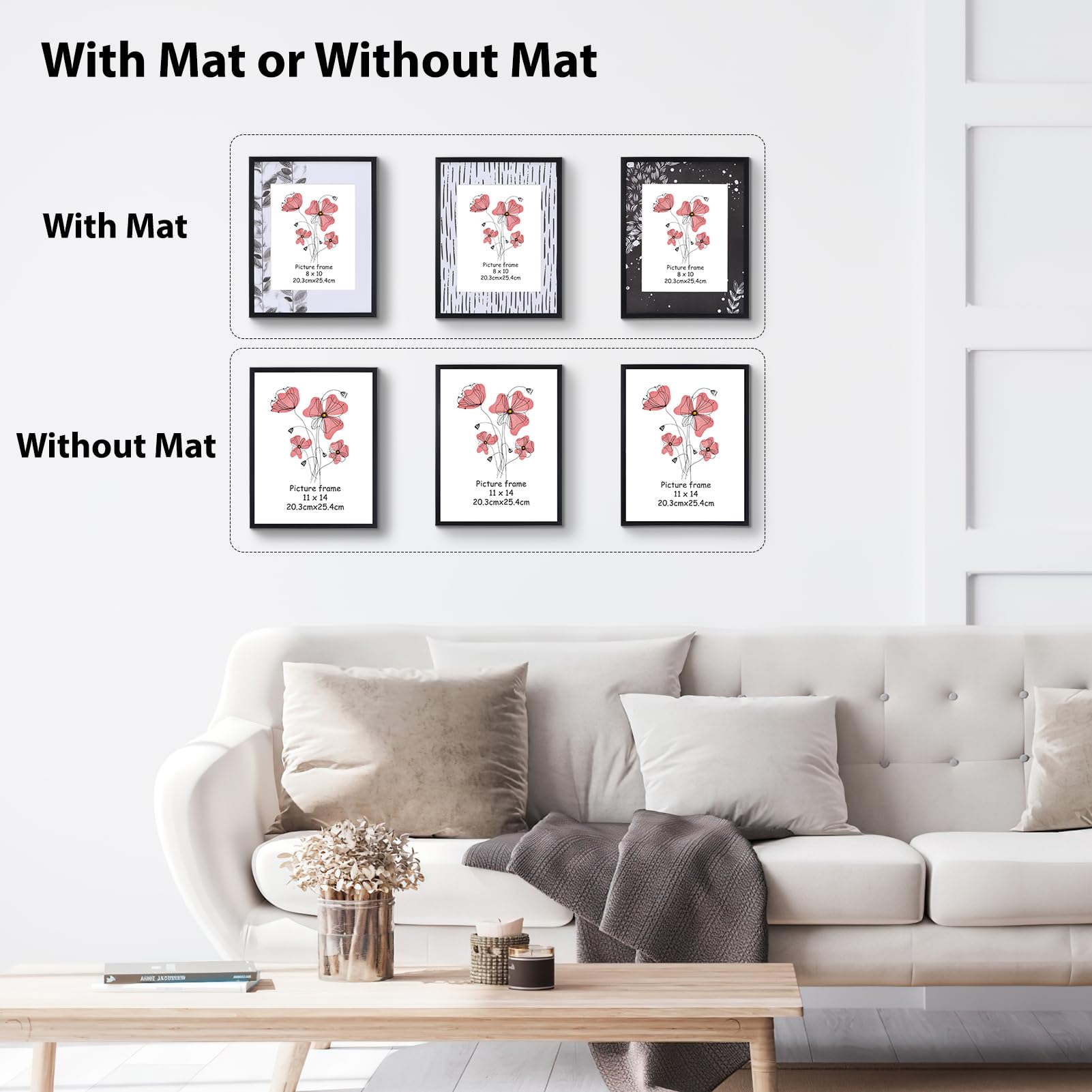 Calenzana Black 11x14 Picture Frame for Wall and Tabletop set of 3, 8x10 Picture Frame with Mat for Bedroom Living Room Study Office Decor